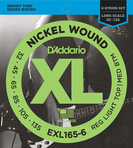 D'Addario EXL165-6 XL Custom Light Long Scale 6-String Bass 32-135 ...