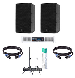 QSC E10 (Pair) with GXD4 Amp, Stands and Speakon Cables | guitarguitar