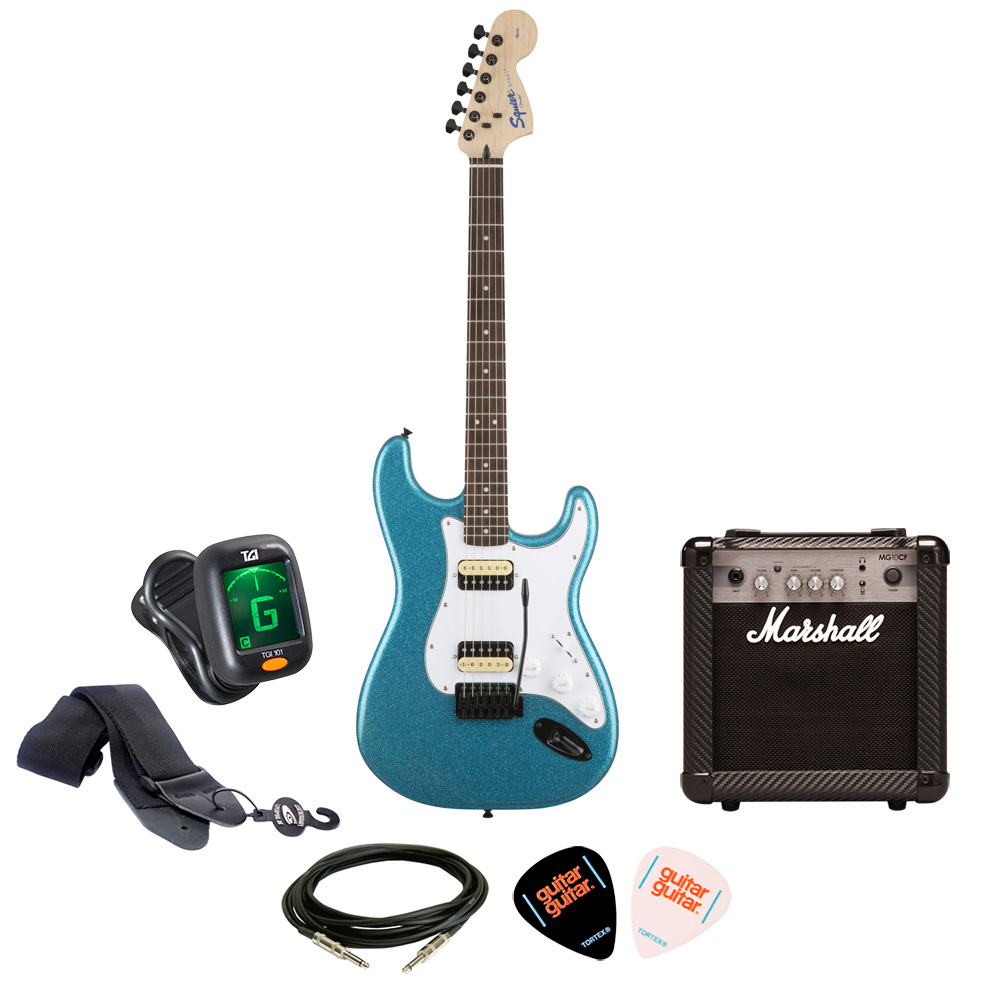 Squier Affinity Strat Candy Blue Sparkle with Marshall MG10CF Package ...
