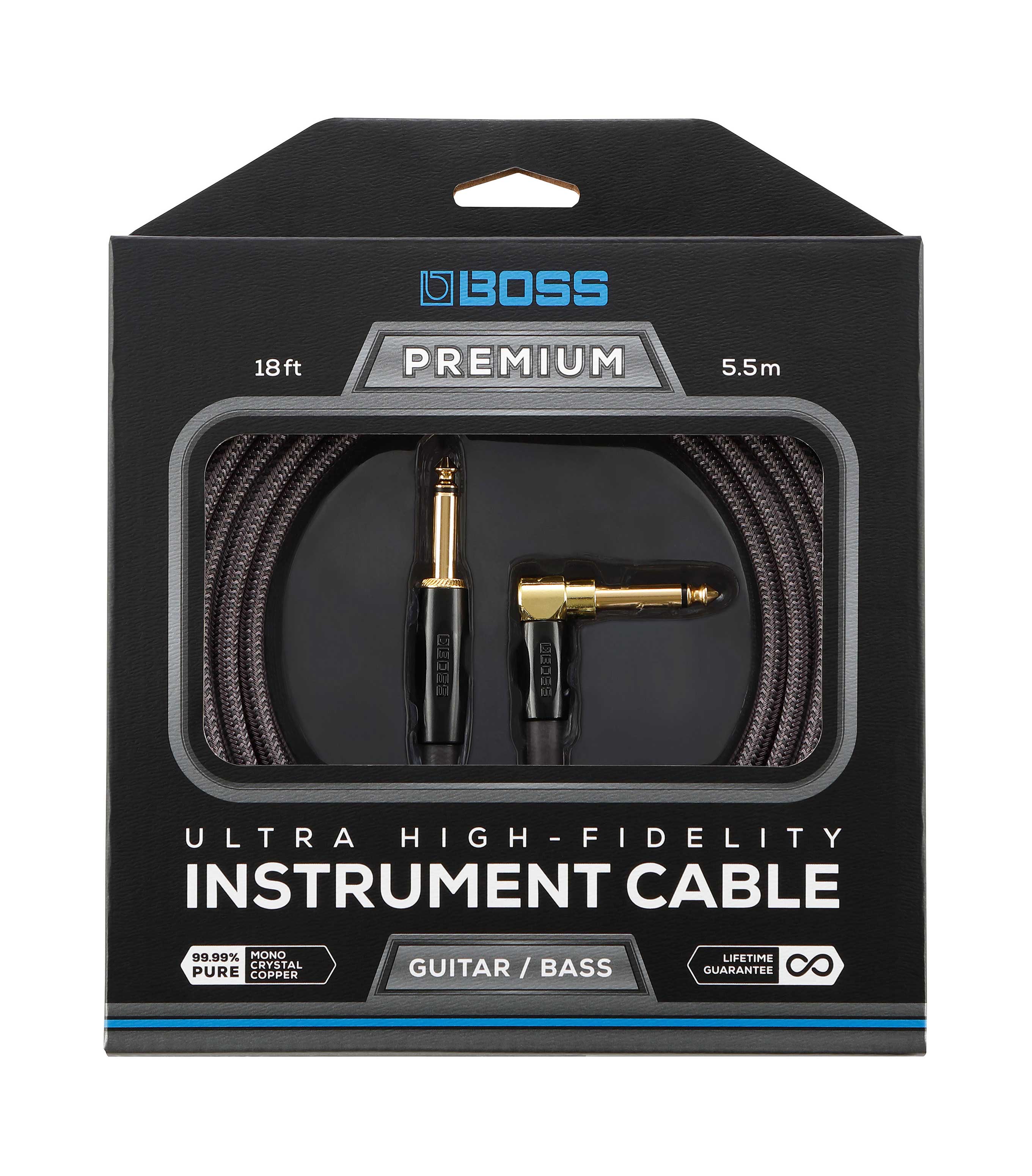 BOSS BIC-P18A Premium Instrument Cable 18ft/5.5m With 1 Straight 1 ...