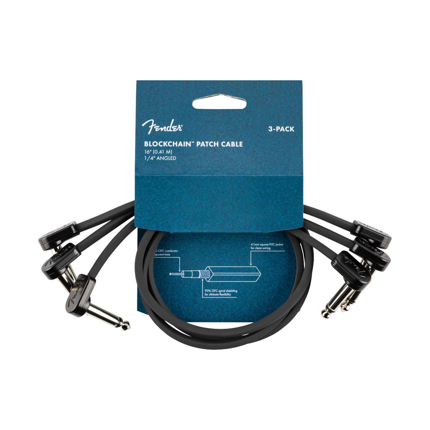 Fender Blockchain 16 Inch Patch Cable 3-Pack Angle/Angle | guitarguitar